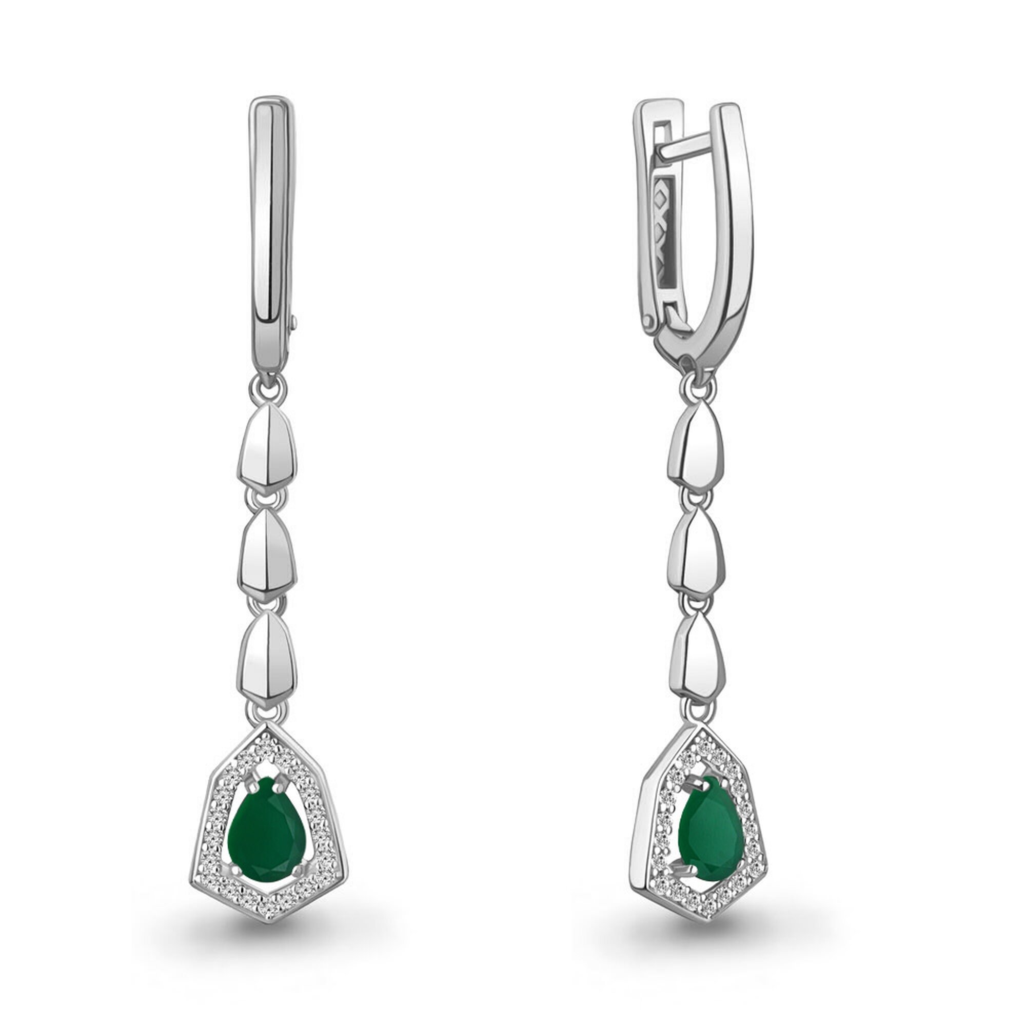 Серьги, серебро, 925 проба, родирование, агат, фианит