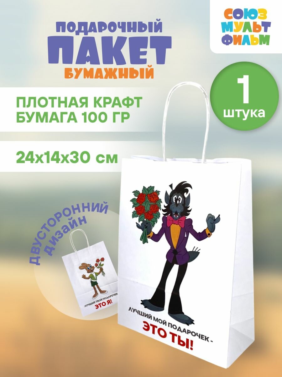 Пакет подарочный бумажный с ручками Ну погоди