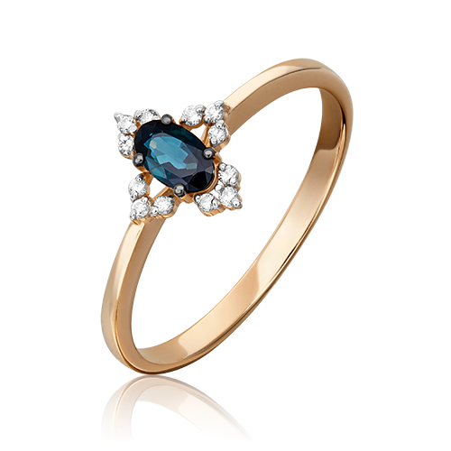 Кольцо, красное золото, 585 проба, бриллиант, сапфир