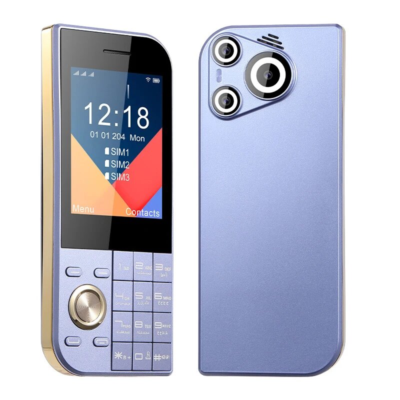 Голубой кнопочный телефон BigHorn, 2.8", 3 SIM, Bluetooth, FM
