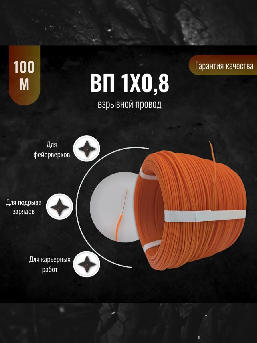 Взрывной провод ВП 1x0.8 мм 200м.