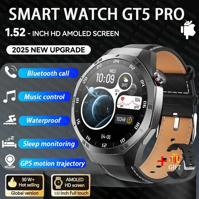 GT5 Pro умные часы для мужчин Black leather