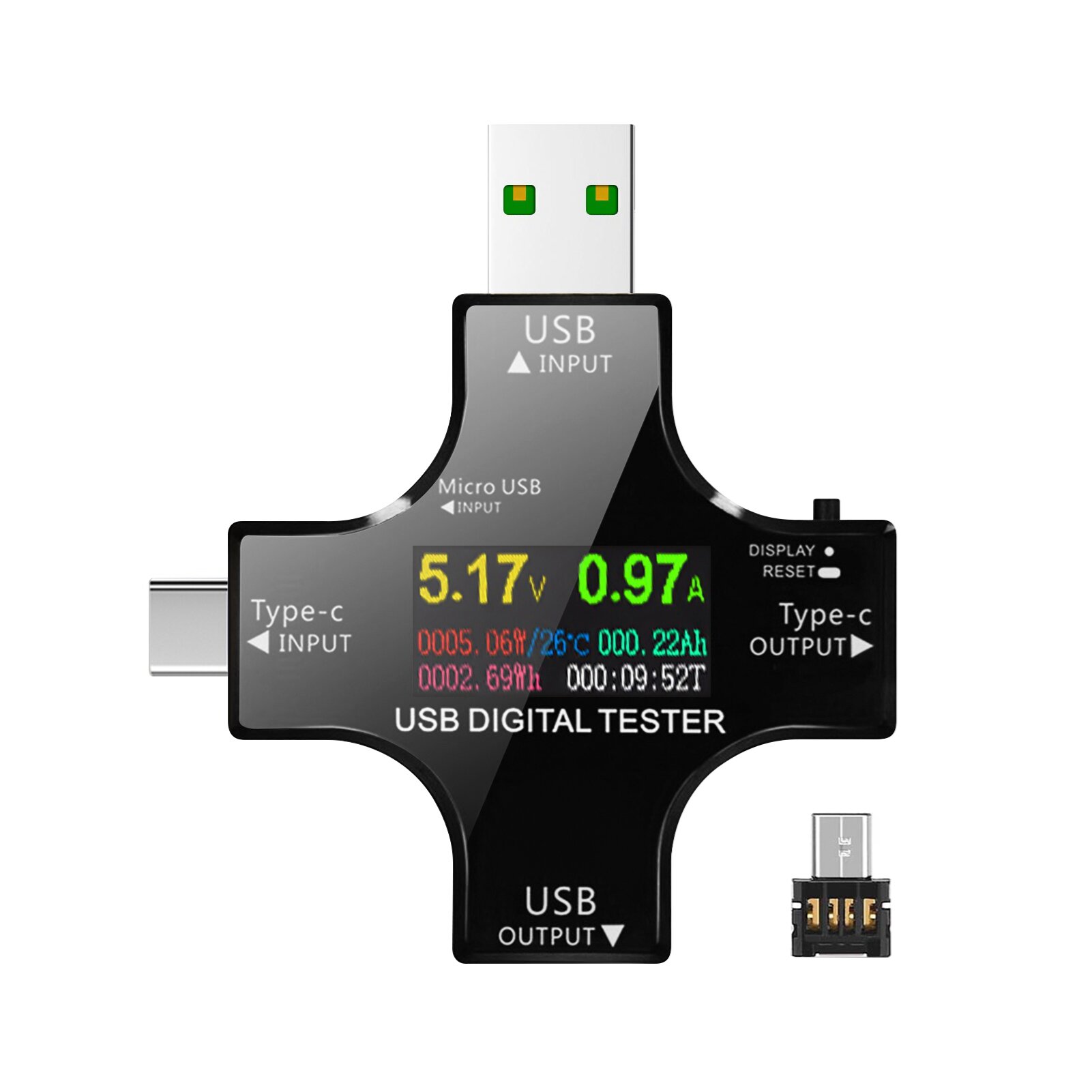 Тестер USB типа C 2 в 1 с цветным ЖК-экраном IPS, USB-вольтметр, амперметр, цифровой мультиметр, мини-тестер напряжения с разъемом OTG