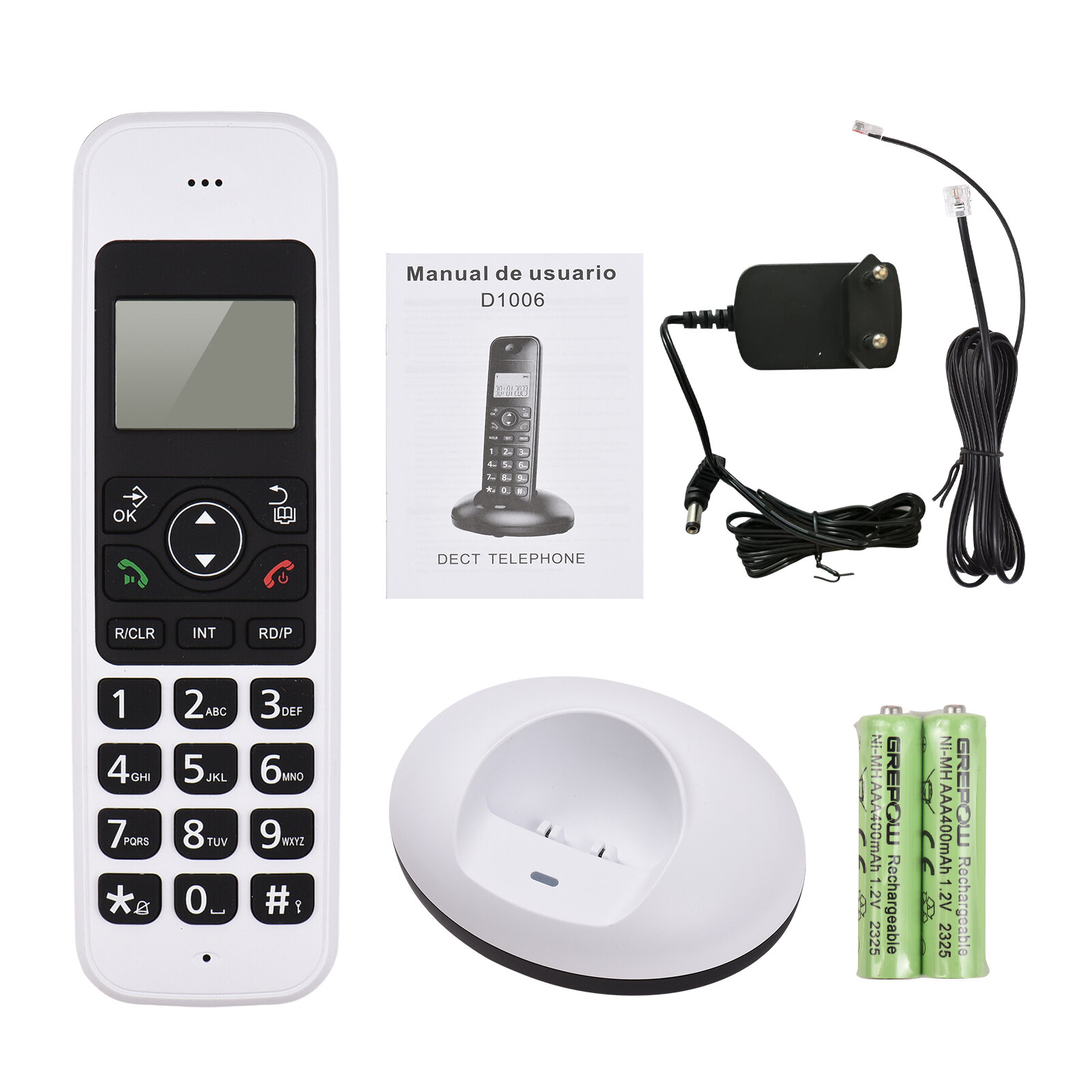 Беспроводной телефон Bisofice с возможностью расширения памяти, ЖК-дисплеем, определителем номера, 50 слотами для закладок, функцией громкой связи, конференц-связью, поддержкой 16 языков, 5 трубками для подключения к офису, бизнесу, дому и семье — белый.