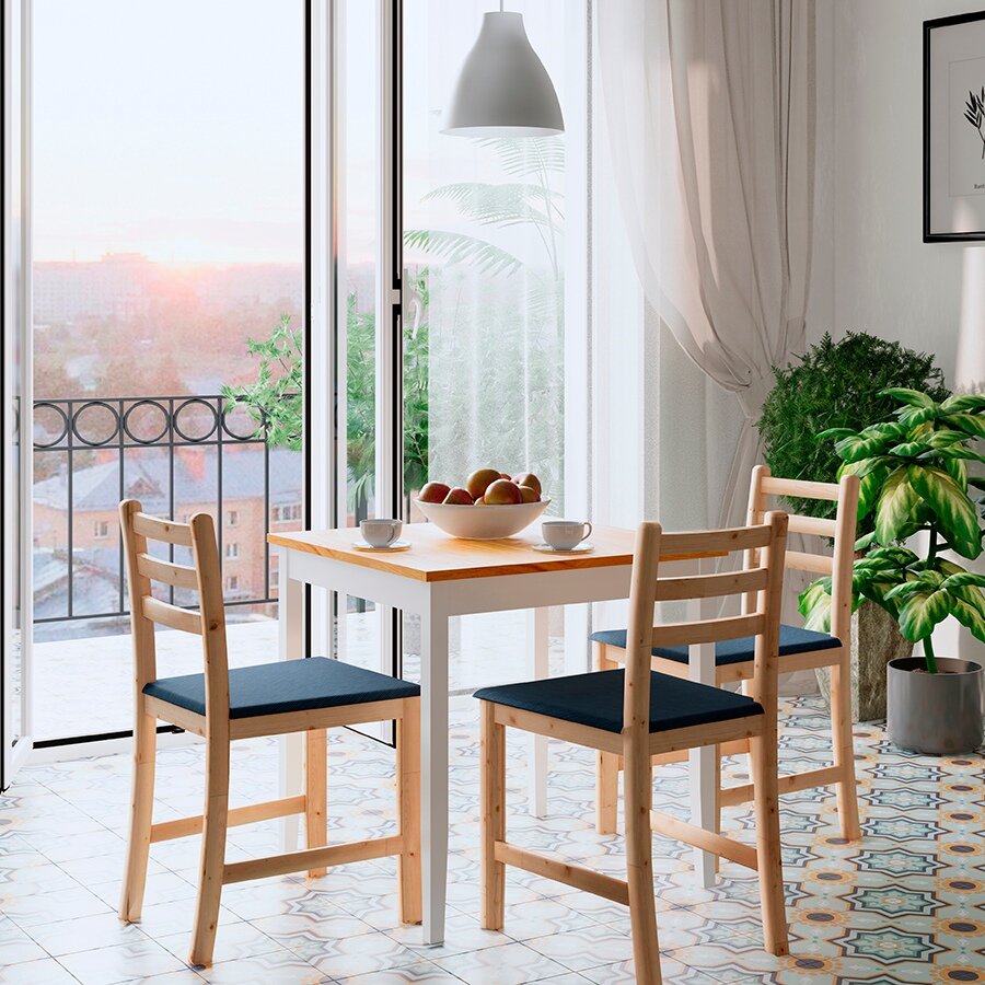 Стол обеденный ЛЫМ (лерхамн) 74х74 см, белый/светло-коричневый