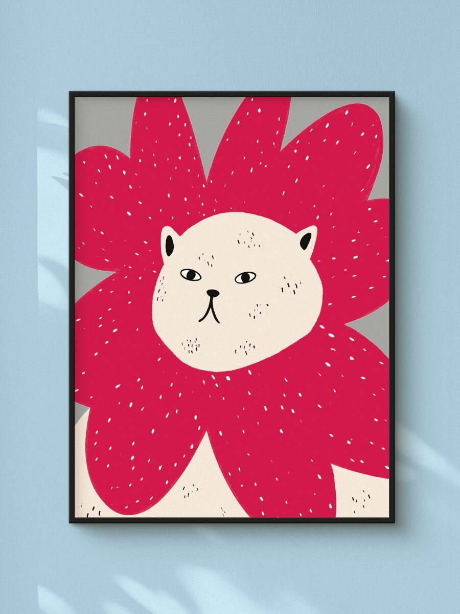 Постер Кот в розовом 30х40 см без рамы, интерьерный принт на стену, плотная бумага
