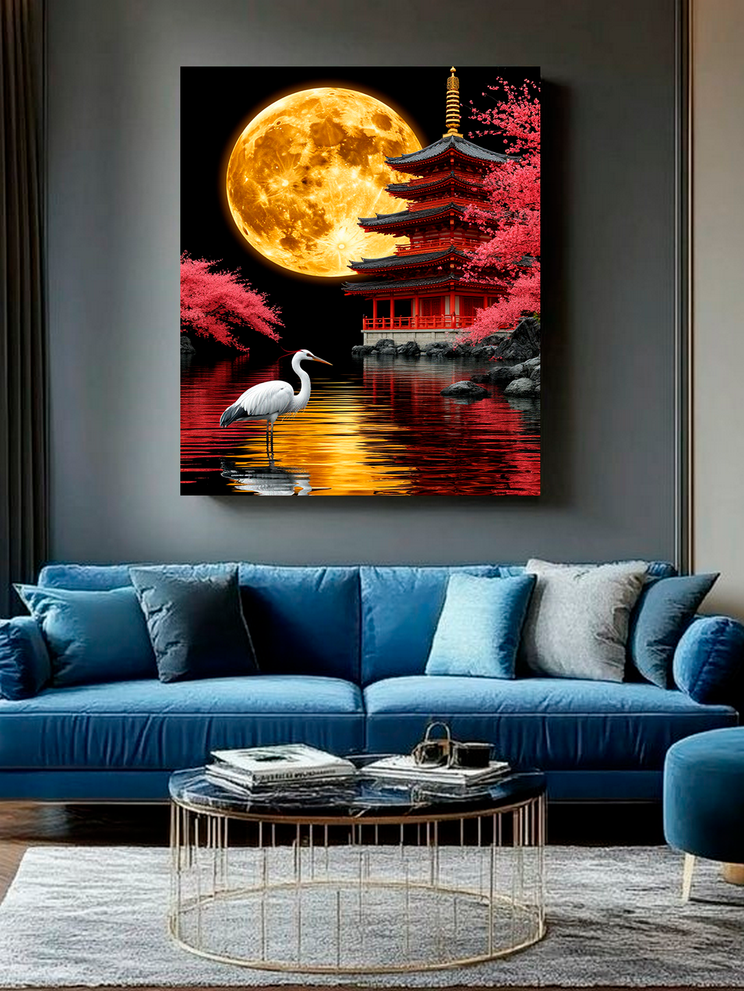 Картина на стену для интерьера "Китайская цапля" 40х50 см, холст на подрамнике, InterToys