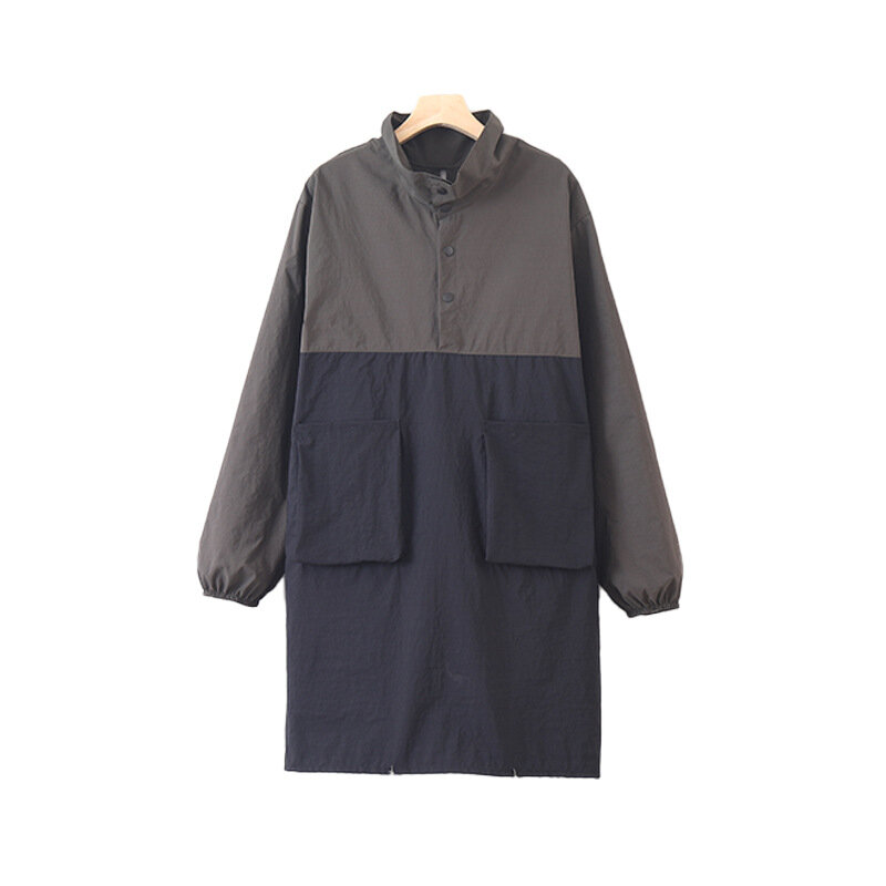 Мужской фартук с длинным рукавом в двухцветном исполнении, водонепроницаемые кухонные фартуки для приготовления пищи или работы в ресторане, рабочий халат для взрослых с воротником-стойкой и пуговицами спереди, маслостойкая рабочая куртка