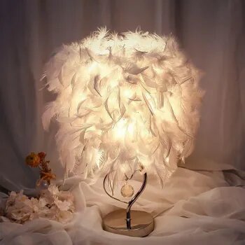 Настольная лампа из перьев, теплый свет, 5 Вт, E27, украшение спальни