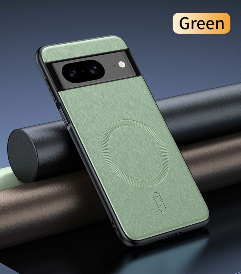 Чехол на Google Pixel 8A (Гугл Пиксель 8A), с магнитным креплением и защитой объектива, Кожаный Чехлы для телефонов(Зеленый)