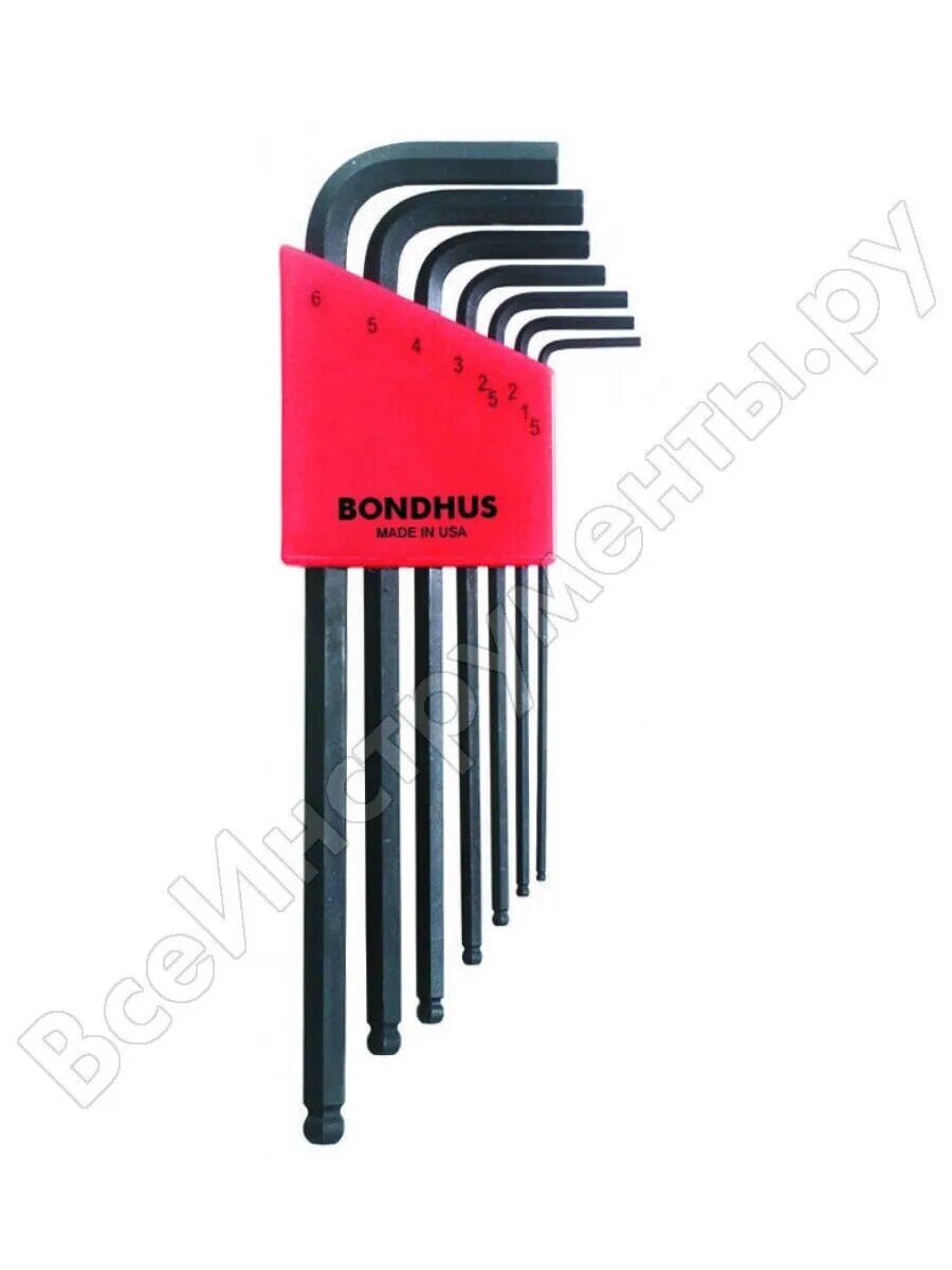Набор из 7 ключей шестигранных, черных, с шариком, BONDHUS L, 1.5-6mm 10992