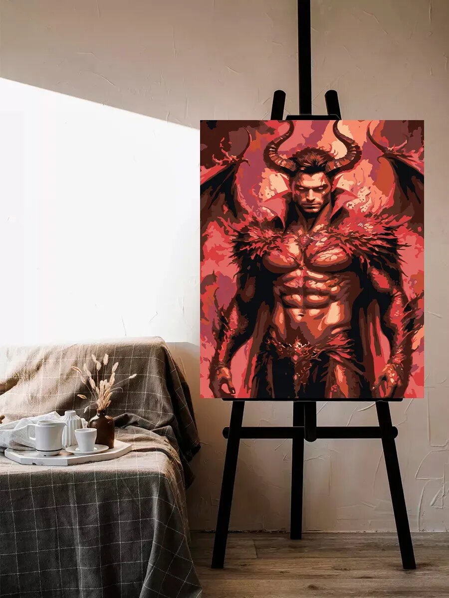 Картина по номерам Демон Ада Дьявол Люцефер Огонь Крылья