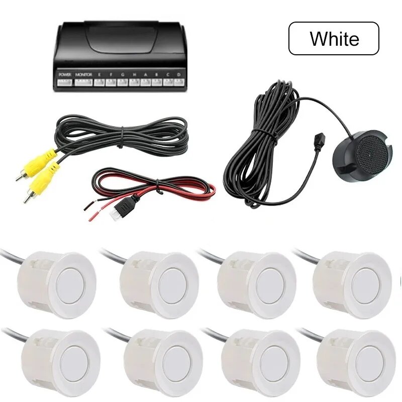 AHD видимый видео датчик парковки автомобиля 8 зондов подсветка спереди с задней сигнализацией парктроник для DVD и Android медиасистемы, 8 Sensors, White Sensors