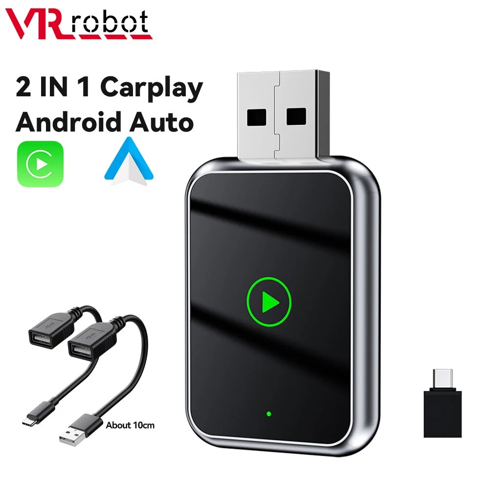 VR Robot 2 в 1, автомобильный Android Auto Dongle Plug & Play, беспроводной адаптер Carplay, WIFI, Bluetooth 5,0, быстрая связь, Smart AI Box