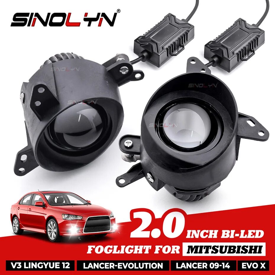 Sinolyn 2-дюймовые Bi светодиодные противотуманные фары для Mitsubishi Lancer/EVO X/V3 Lingyue/Evolution, светодиодный проектор, противотуманные линзы, Аксессуары для автомобилей, птф светодиодные, би лед птф, 6000 К