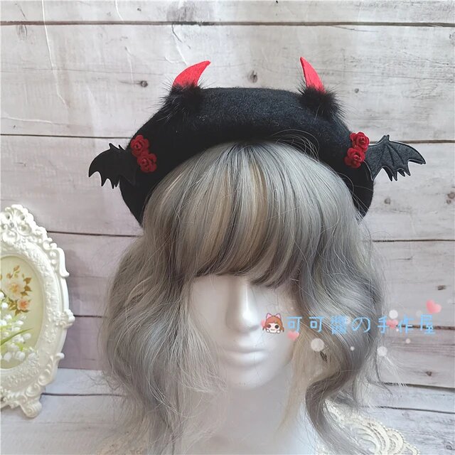 Берет темно-убить демона крыла летучей мыши для девочек в стиле "Лолита" запеченные шляпа-торт Черные и темно-красные туфли шляпа Для женщин берет