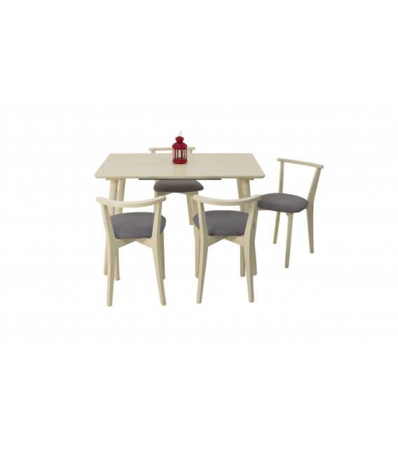 Стол Монте 120 слоновая кость со стульями Франк слоновая кость рогожка серый