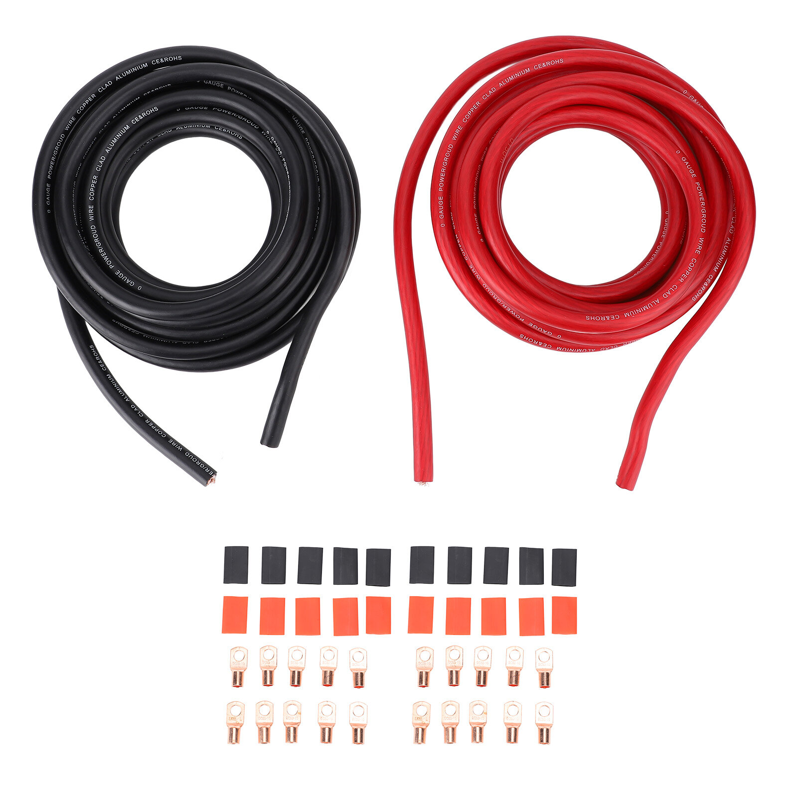 Провод 1/0 Калибра 20 футов Красно-Черный Автомобильный Силовой Кабель Заземления Медный Гибкий с Линейным Хвостом Термоусадочная Трубка