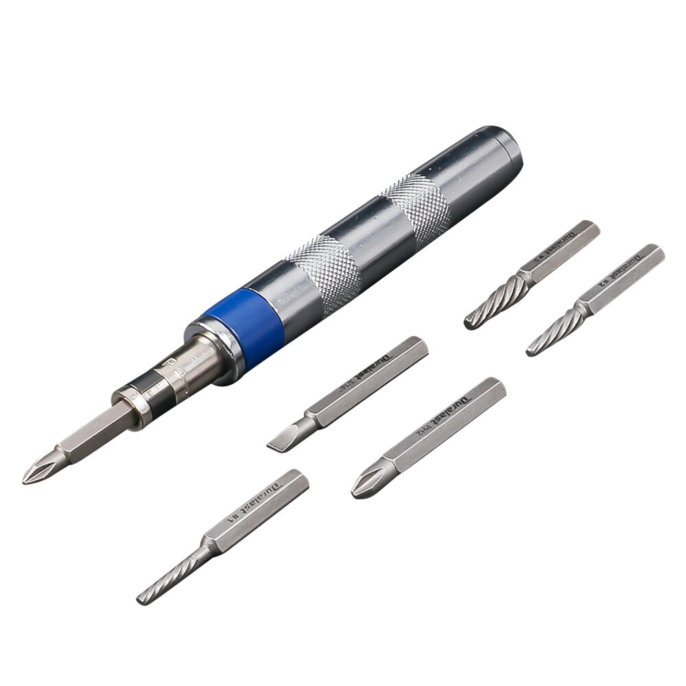 Набор отверток 6в1 1/4-дюймовый ударный привод для удаления ржавых, застрявших, сломанных крепежей с полными характеристиками, материал сталь+хромванадийная сталь, размеры насадок PH1, PH2, 3/16 дюйма, спiralные экстракторы #1/#2/#3, габариты изделия