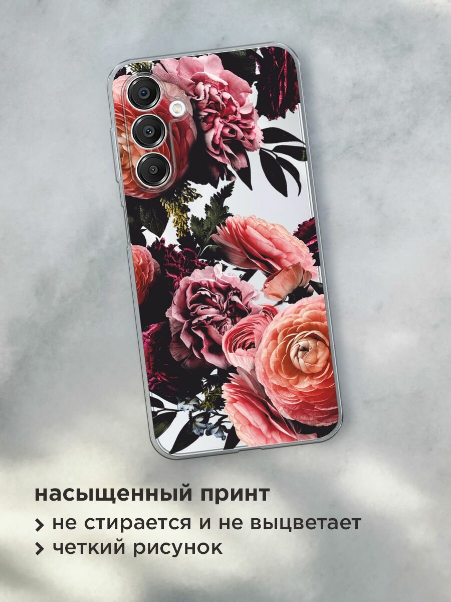 Чехол на Samsung Galaxy A16 / Самсунг А16 с принтом "Бордовые винтажные цветы", прозрачный — фото 1