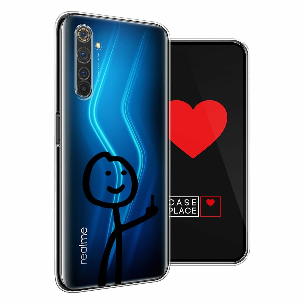 Чехол на Realme 6 Pro / Реалми 6 Про с принтом "Неприличный человечек чёрный", прозрачный — фото 1