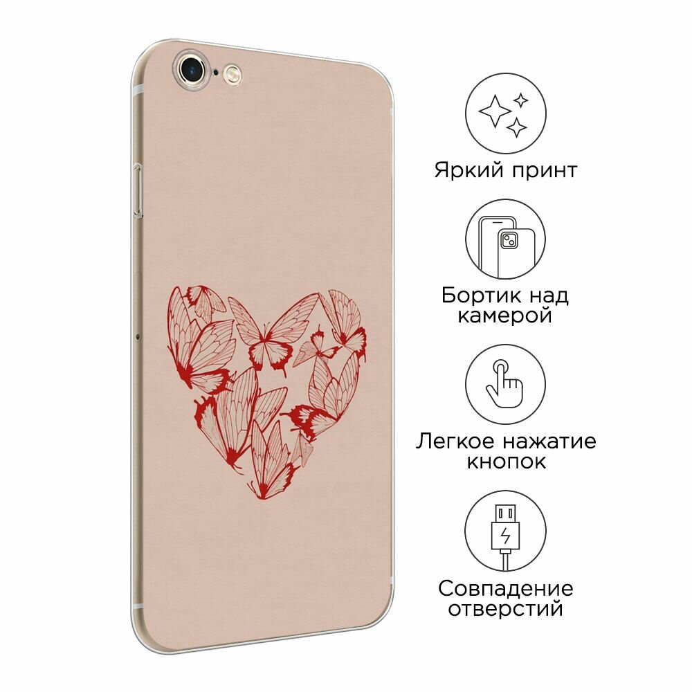 Чехол на Apple iPhone 6 Plus/6S Plus / Айфон 6 Плюс/Айфон 6С Плюс с принтом "Сердце из бабочек - 14 февраля" — фото 1