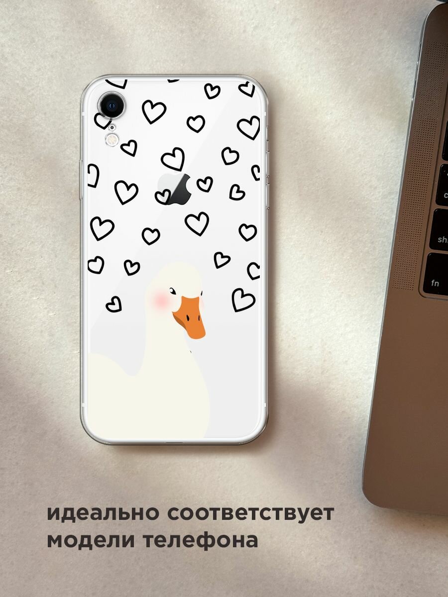 Чехол на Apple iPhone XR / Айфон XR с принтом "Влюблённый гусь 3 - 14 февраля", прозрачный — фото 1