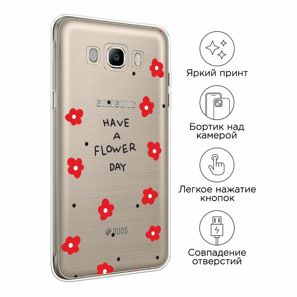 Чехол на Samsung Galaxy J7 2016 / Самсунг Галакси Джей 7 2016 с принтом "Have a flower day 2", прозрачный — фото 1