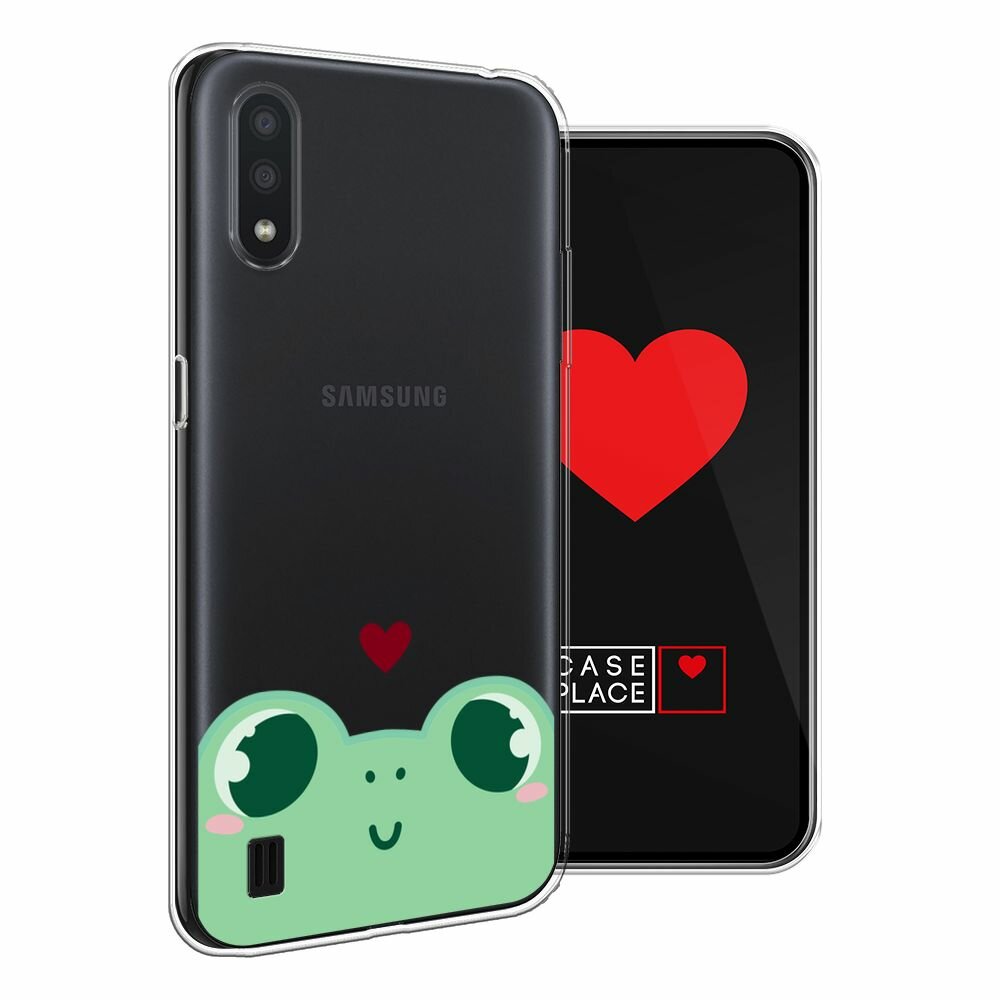 Чехол на Samsung Galaxy A01 / Самсунг Гэлакси А01 с принтом "Влюблённая лягушка - 14 февраля", прозрачный — фото 1