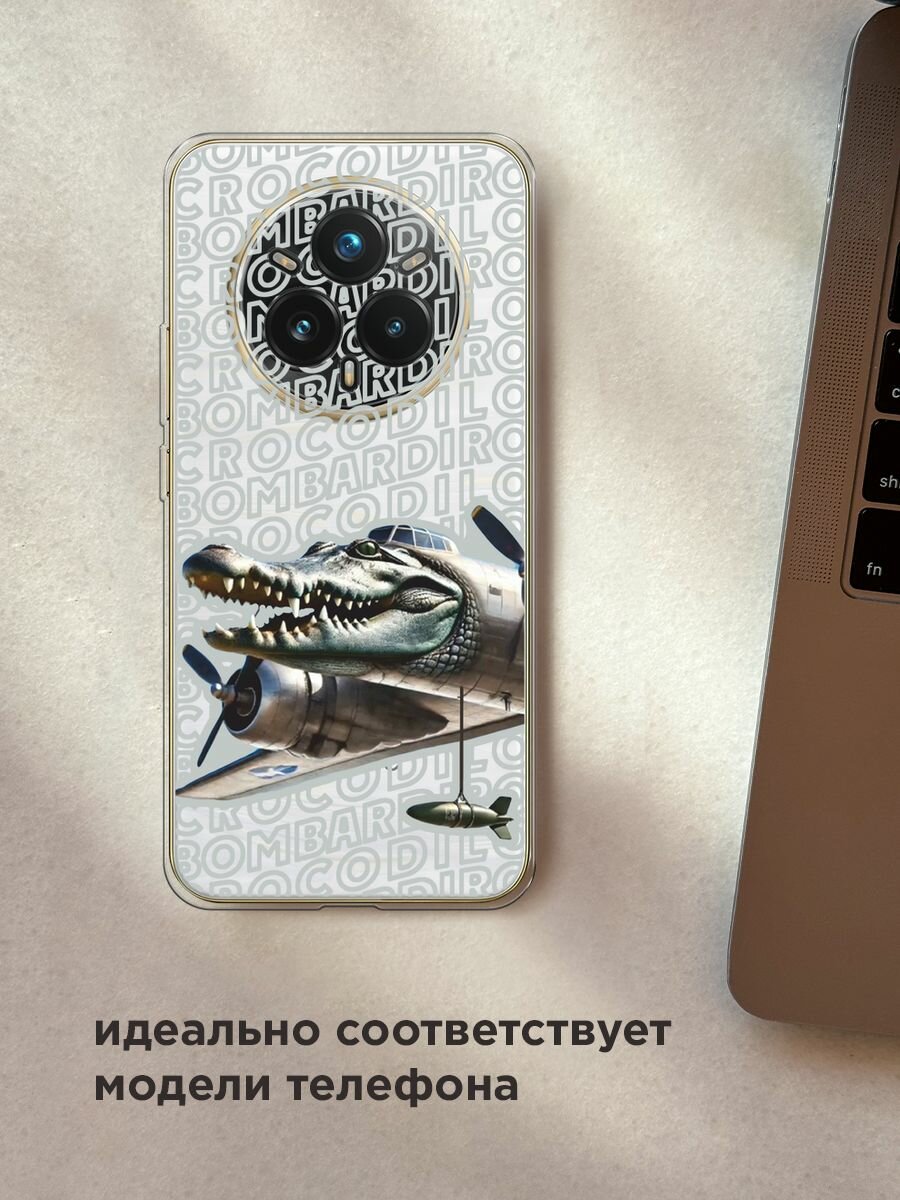Чехол на Realme 14 Pro+ / Реалми 14 Про+ с принтом "Бомбардиро крокодило 2", прозрачный — фото 1