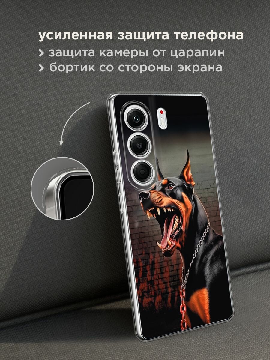 Чехол на Tecno Camon 40 Pro 5G / Текно Камон 40 Про 5G с принтом "Доберман с цепью" — фото 1