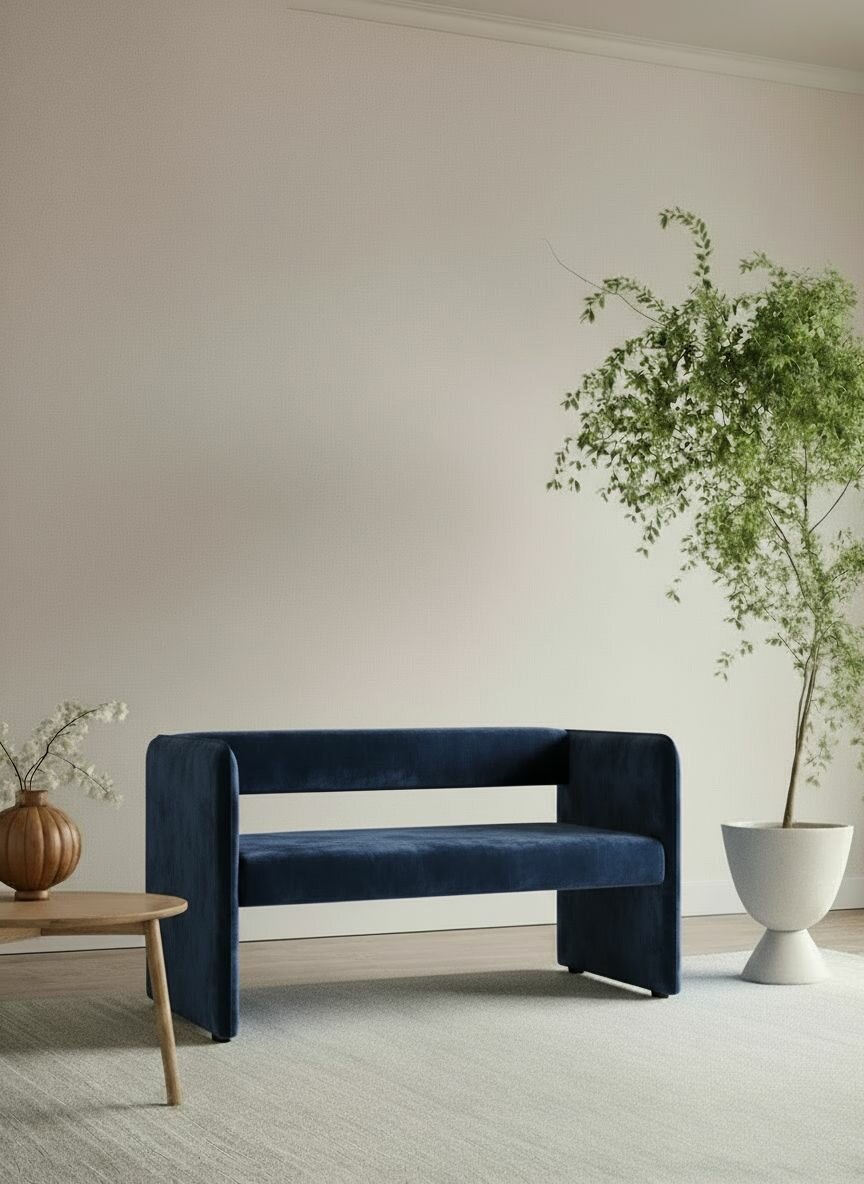 Диван прямой Меркурий синий велюр для офиса, дома, зоны ожидания, кухни