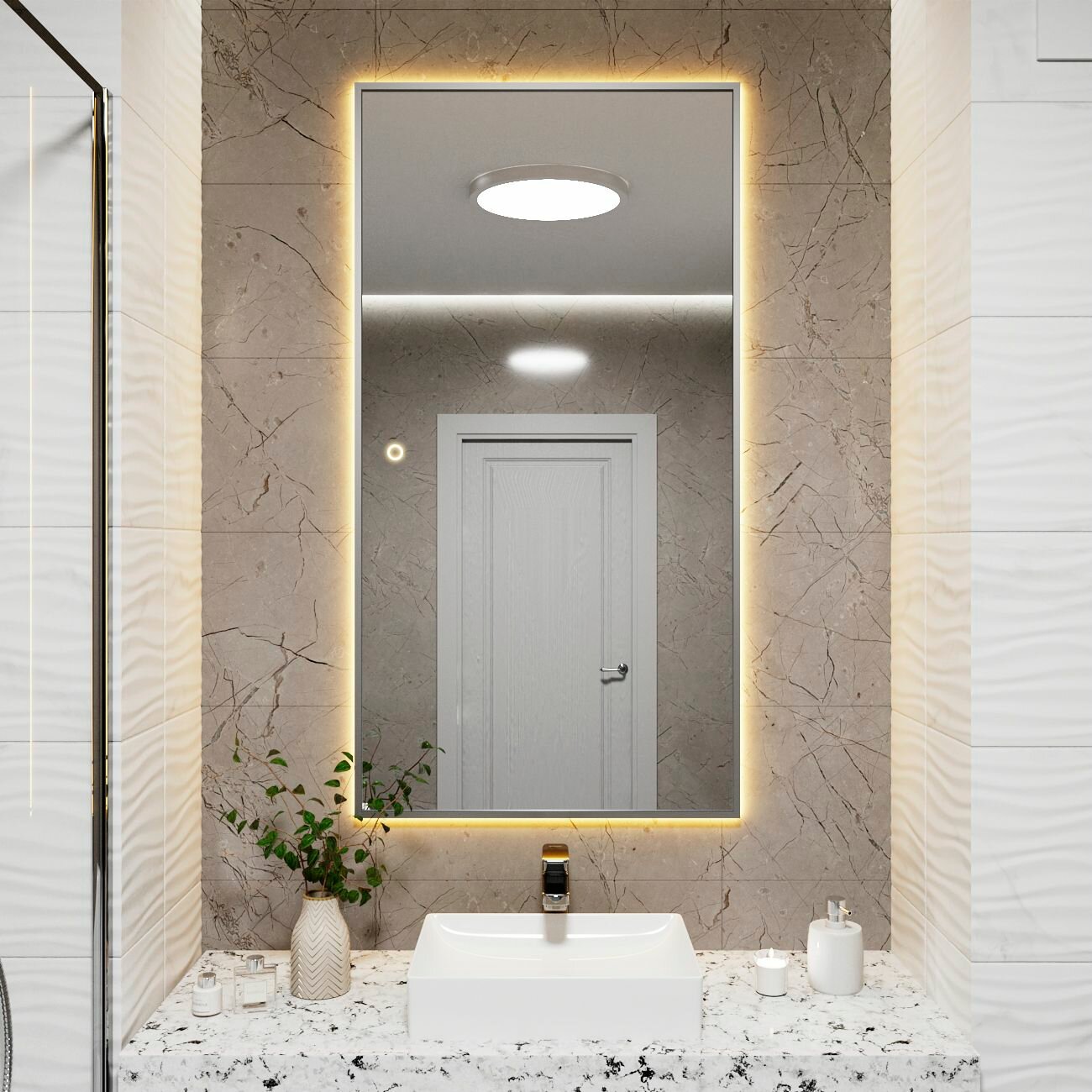 Зеркало с подсветкой в ванную сенсорное ONE MIRROR 120х40см. Серебро