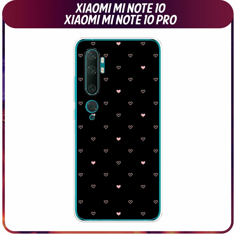 Чехол на Xiaomi Mi Note 10/Mi Note 10 Pro / Сяоми Ми Нот 10/Ми Нот 10 Про с принтом "Черный фон и сердечки"