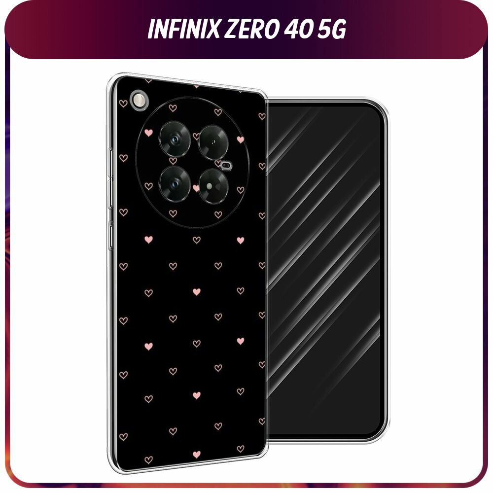 Чехол на Infinix Zero 40 5G / Инфиникс Зеро 40 5G с принтом "Черный фон и сердечки"
