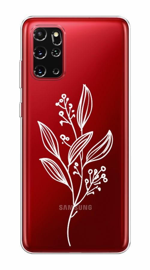 Чехол на Samsung Galaxy S20 + / Самсунг Галакси S20 Плюс с принтом "Ветка с листочками и цветами", прозрачный