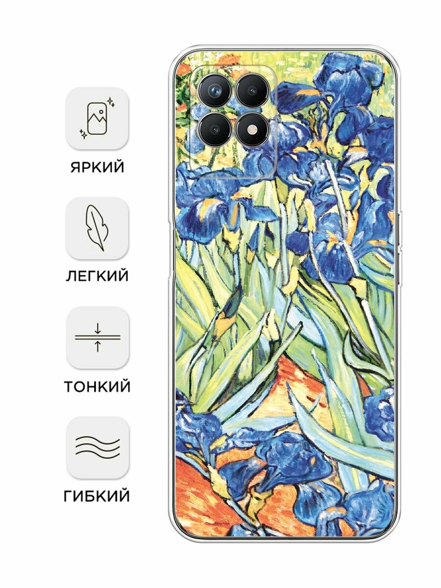 Силиконовый чехол на Realme 8i / Реалми 8i с принтом "Ирисы Ван Гог" — фото 1