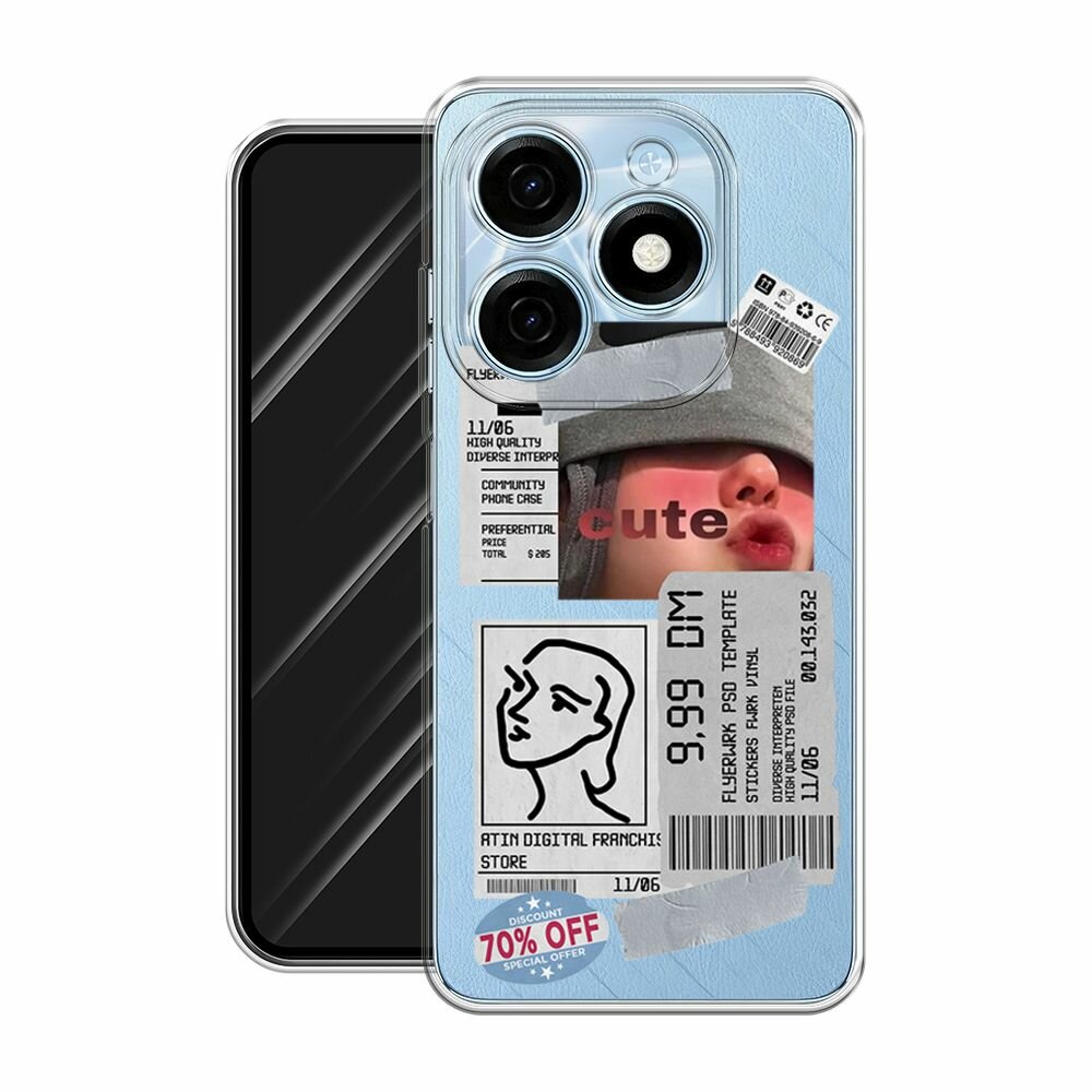 Чехол на Tecno Spark 20 / Текно Спарк 20 с принтом Cute girl collage, прозрачный — фото 1