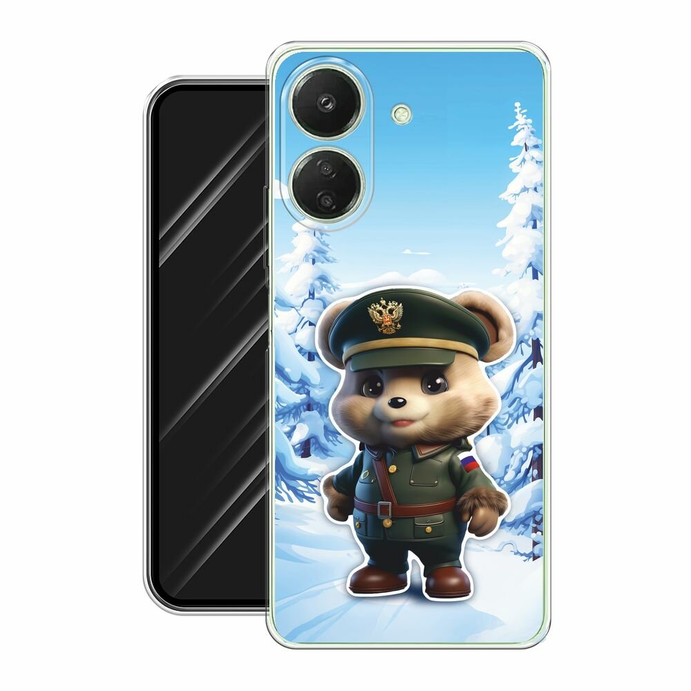 Чехол на Xiaomi Redmi 13C/Poco C65 / Сяоми Редми 13C/Поко С65 с принтом "Мишка в форме 1 - 23 февраля" — фото 1