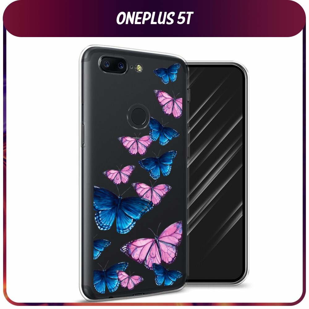 Чехол на OnePlus 5T / ВанПлюс 5Т с принтом "Взлетающие бабочки", прозрачный