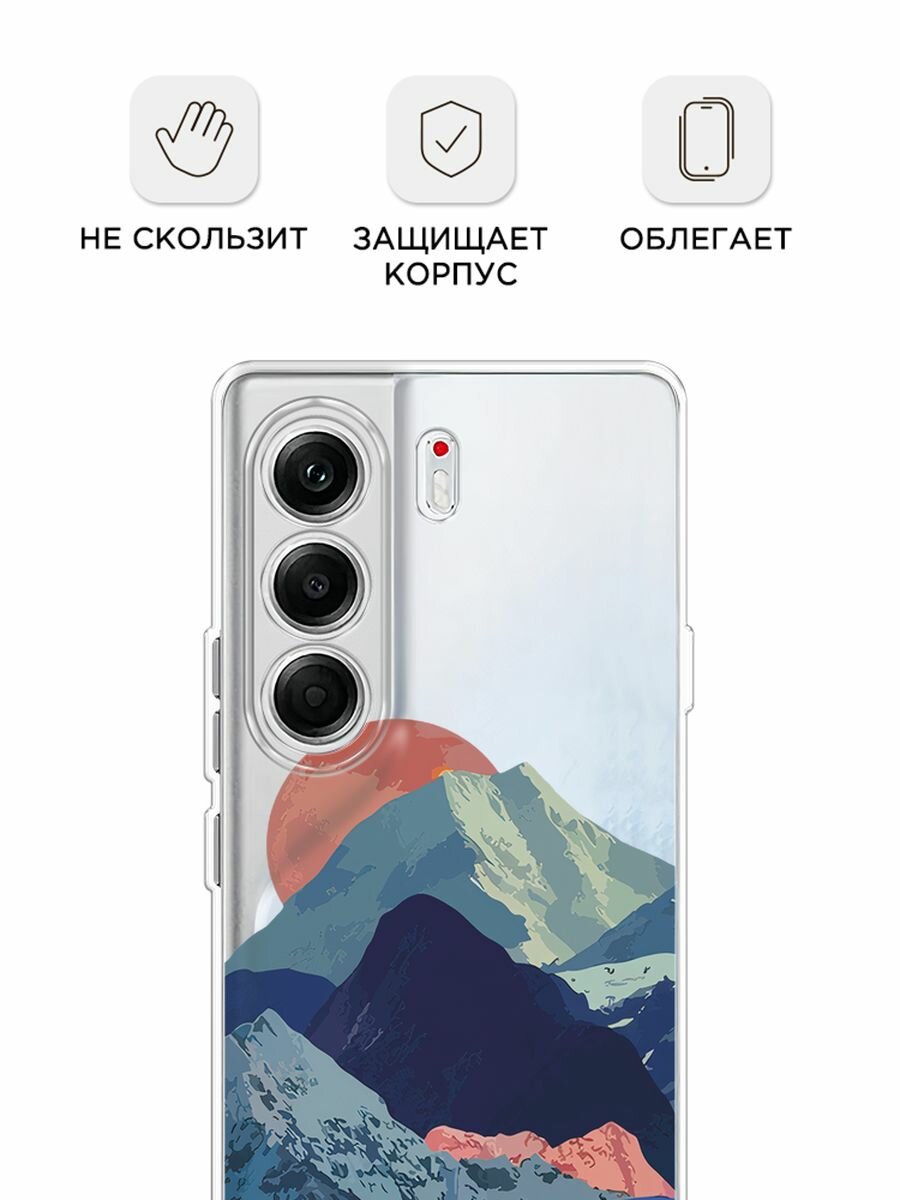 Чехол на Tecno Camon 40 Pro / Текно Камон 40 Про с принтом "Закат в снежных горах", прозрачный — фото 1