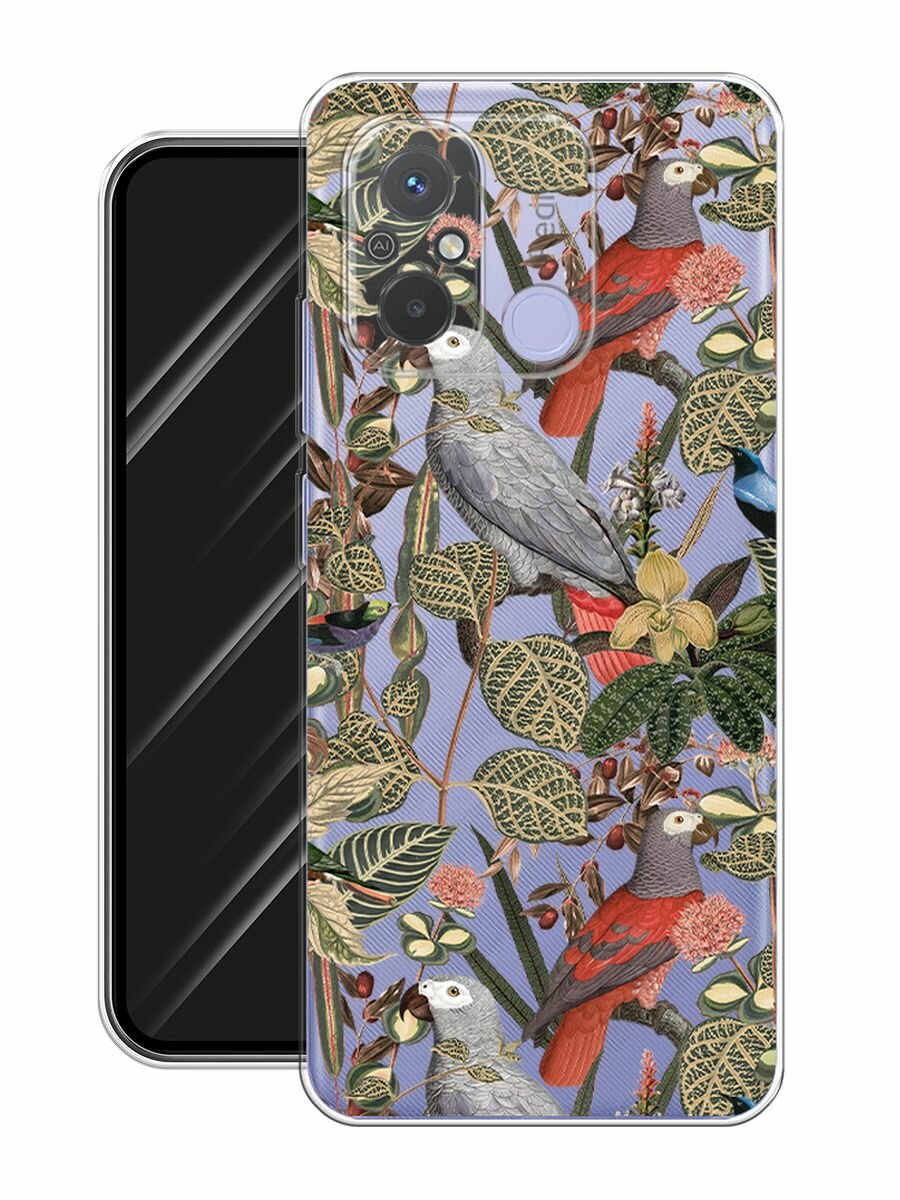 Чехол на Xiaomi Redmi 12C/Poco C55 / Редми 12C/Поко С55 с принтом "Tropical pattern", прозрачный — фото 1