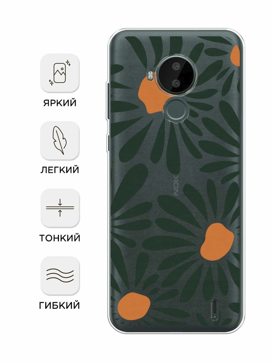 Чехол на Nokia C30 / Нокия C30 с принтом "Летние цветы рисунок", прозрачный — фото 1