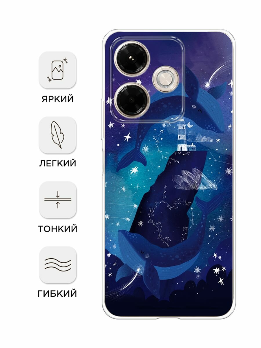 Чехол на Xiaomi Redmi 13X / Сяоми Редми 13X с принтом "Ночные киты" — фото 1
