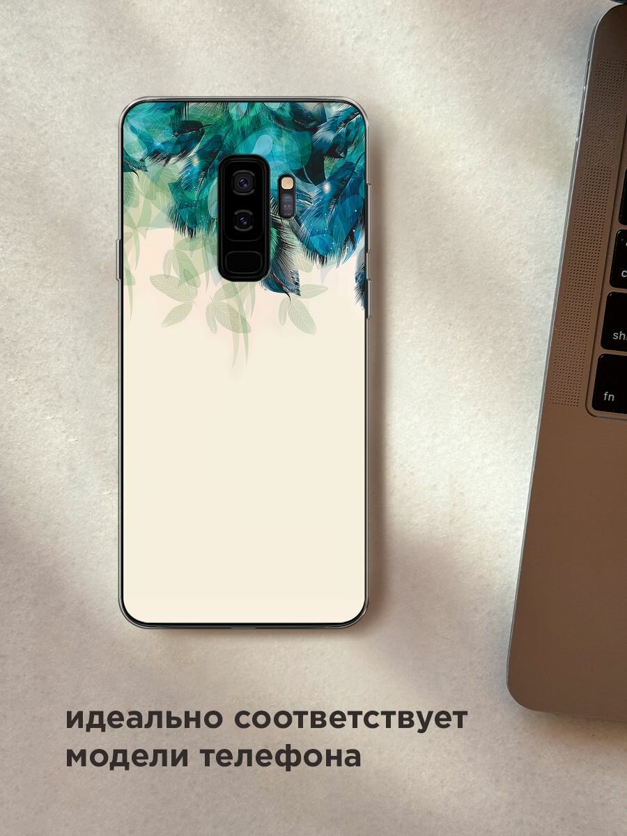 Чехол на Samsung Galaxy S9 + / Самсунг Галакси С9 Плюс с принтом Перья голубого цвета — фото 1