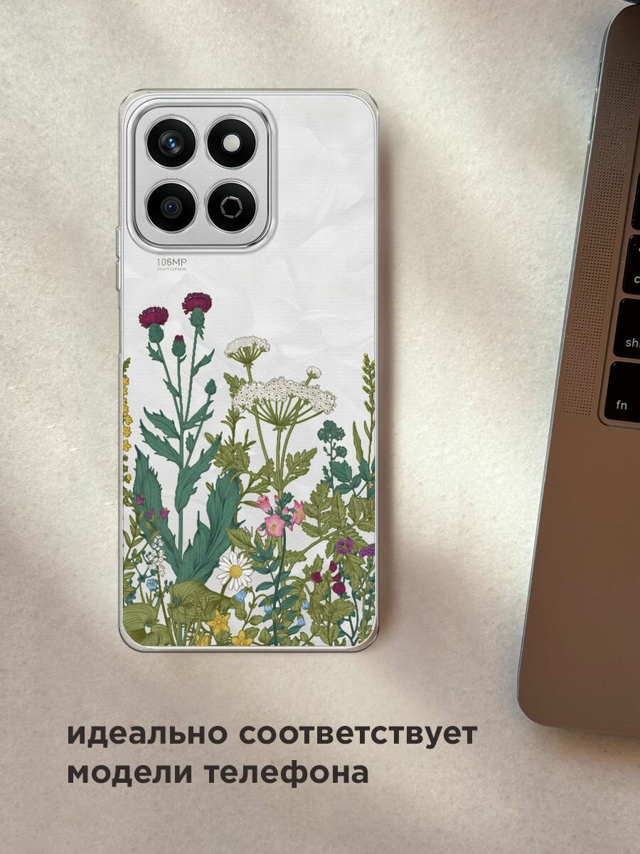 Чехол на Honor X7c / Хонор X7c с принтом "Дикие полевые цветы", прозрачный — фото 1