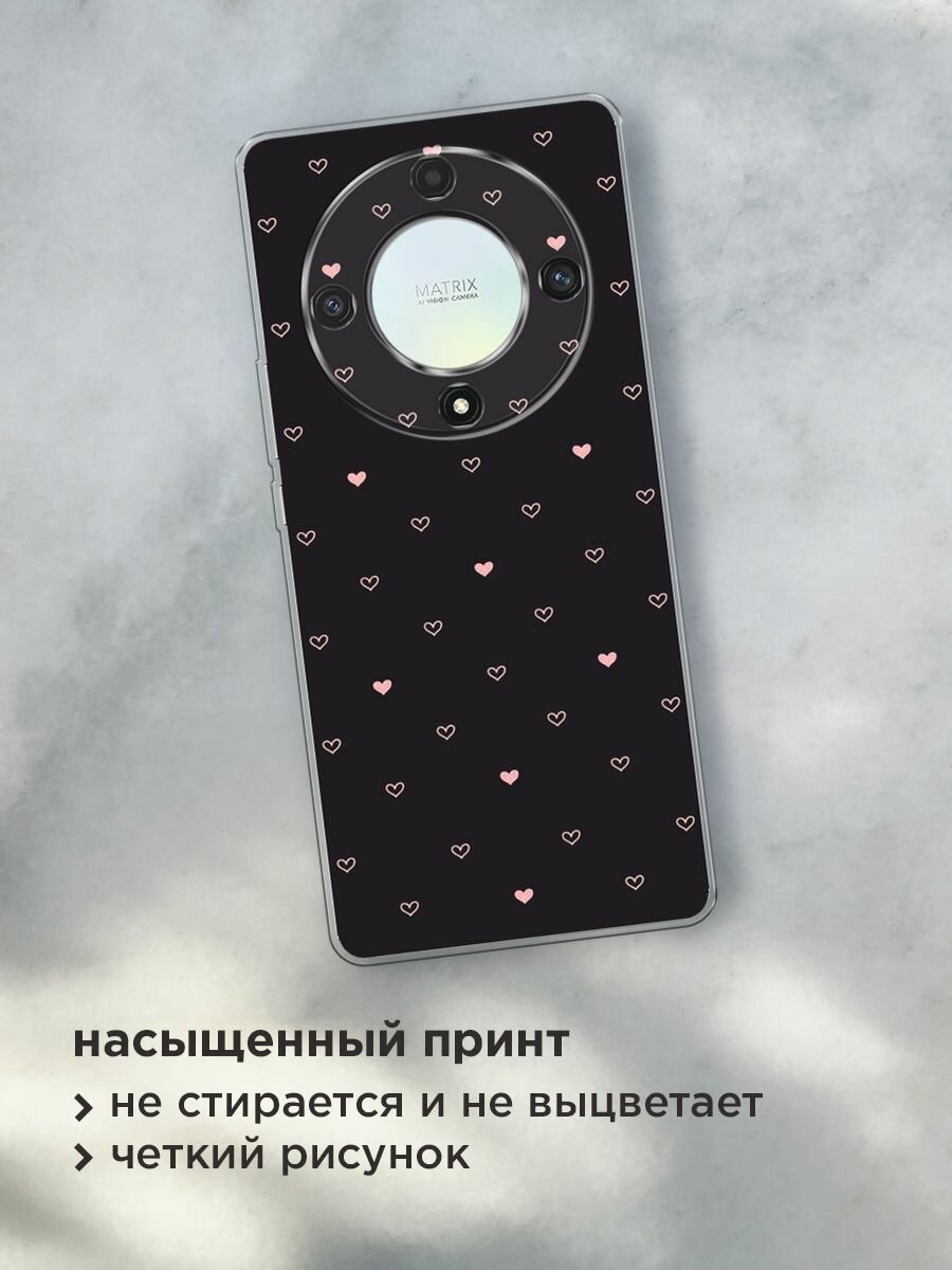 Чехол на Honor X9A / Хонор X9A с принтом "Черный фон и сердечки" — фото 1