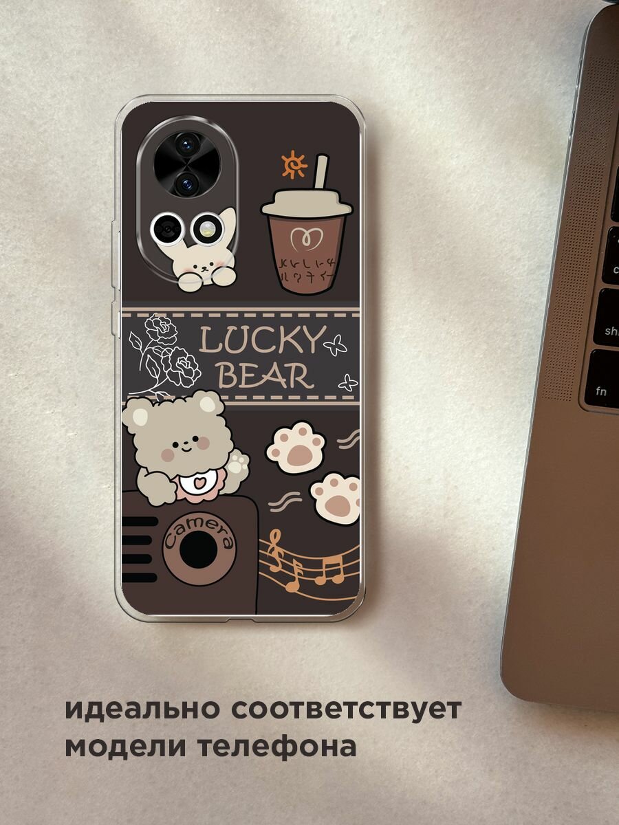 Чехол на Huawei Nova 12/Nova13 / Хуавей Нова 12/Нова 13 с принтом "Lucky bear coffee 1" — фото 1