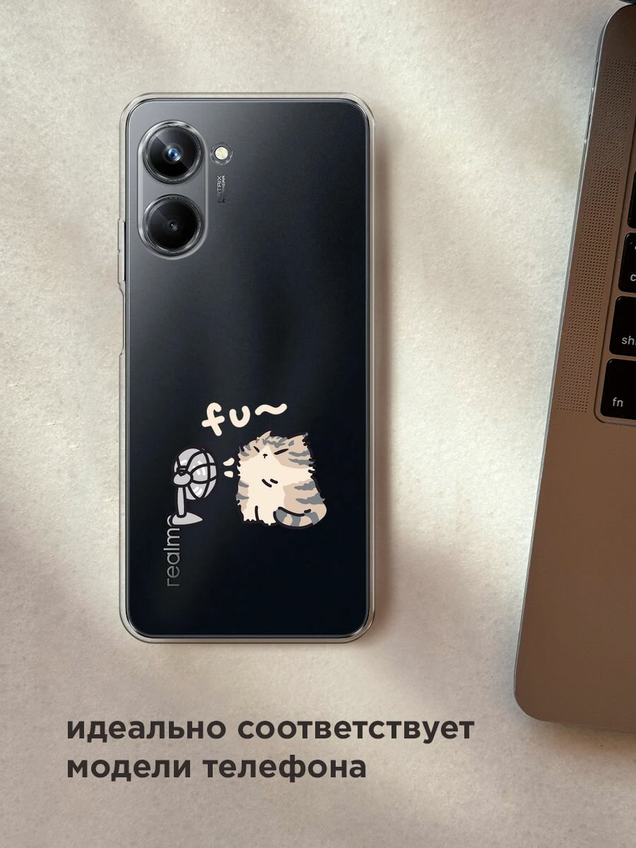 Чехол на Realme 10 Pro / Реалми 10 Про с принтом "Котик с вентилятором", прозрачный — фото 1
