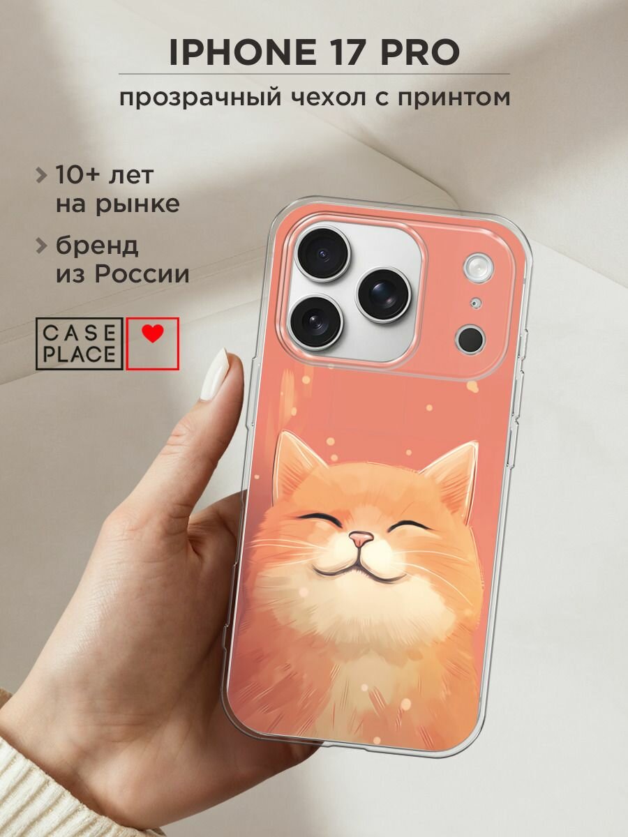 Чехол на Apple iPhone 17 Pro / Айфон 17 Про с принтом "Довольный рыжий котик"
